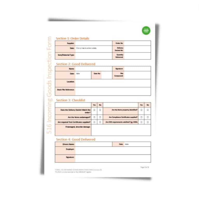 Incoming Goods Inspection Form 516